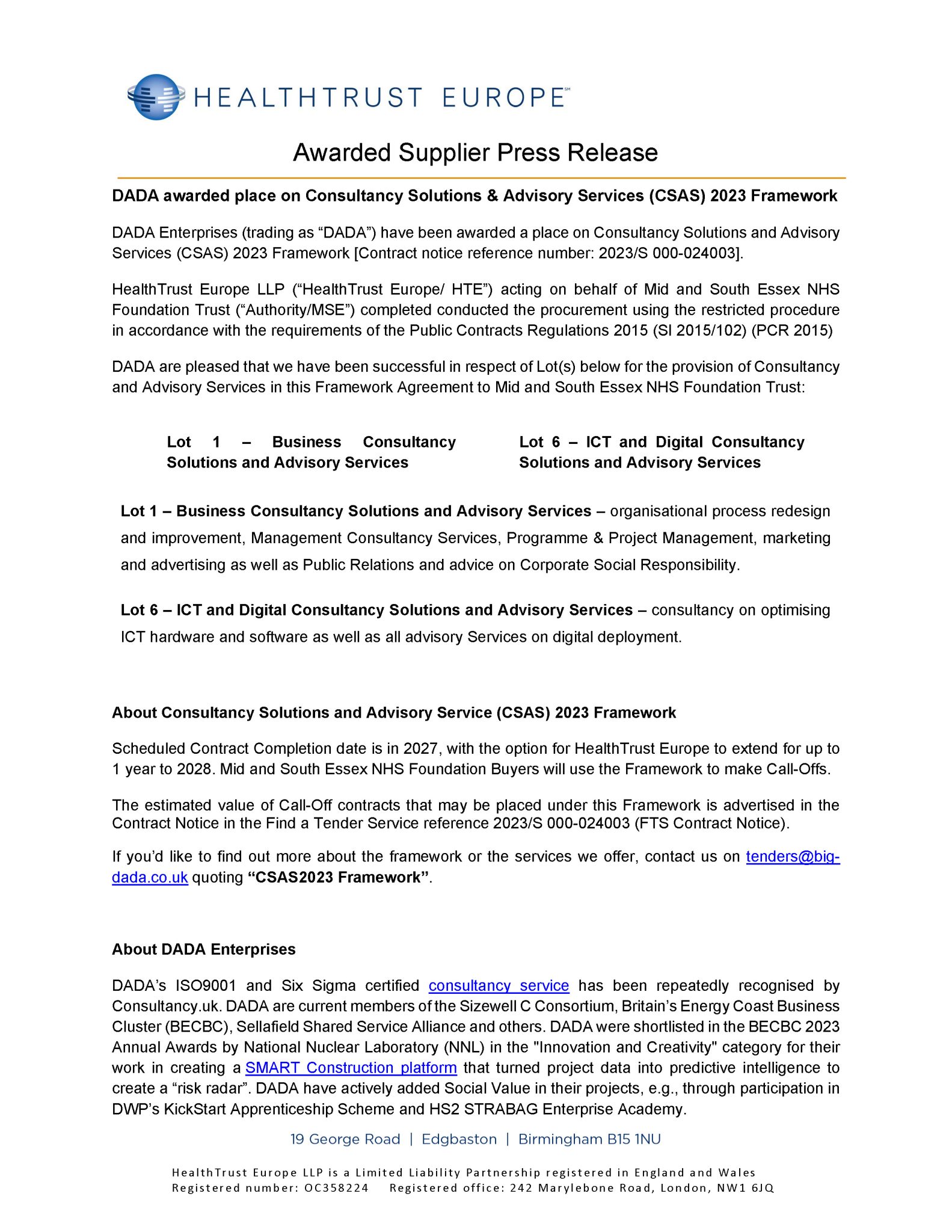 DADA now NHS Supplier to Mid and South Essex NHS Foundation Trust ...